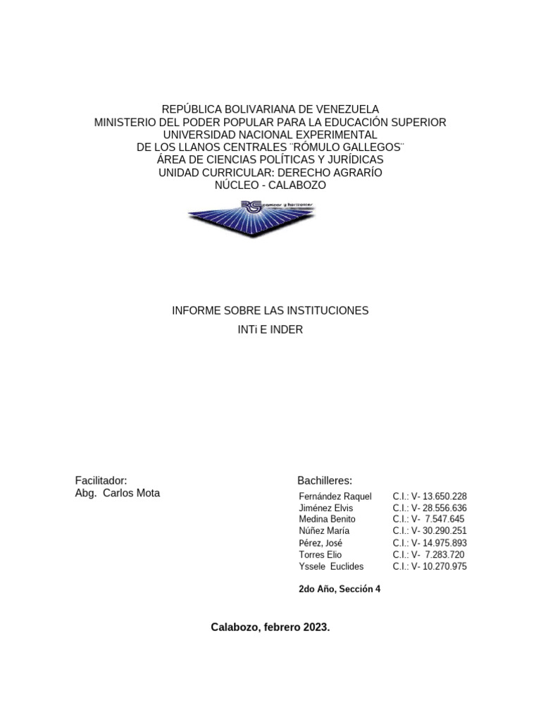 Informe Inti-Inder 044941 | PDF | Riego | Venezuela