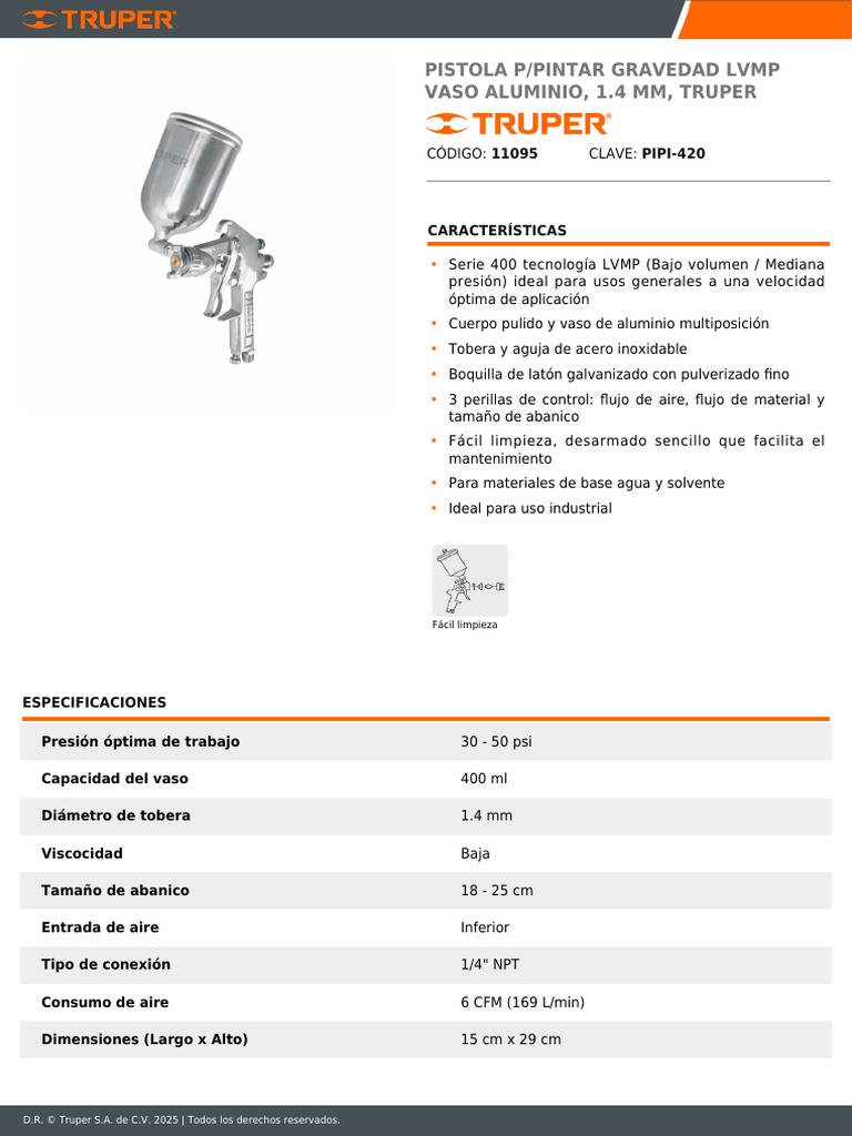 Pistola de Pintar LVMP Truper 1.4 mm | PDF