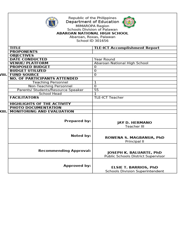 TLE-ICT Accomplishment Report 2023 | PDF