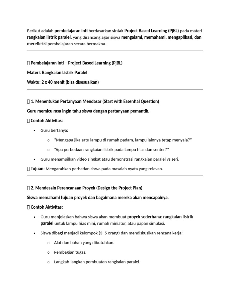 Berikut Adalah Pembelajaran Inti Berdasarkan Sintak Project Based ...