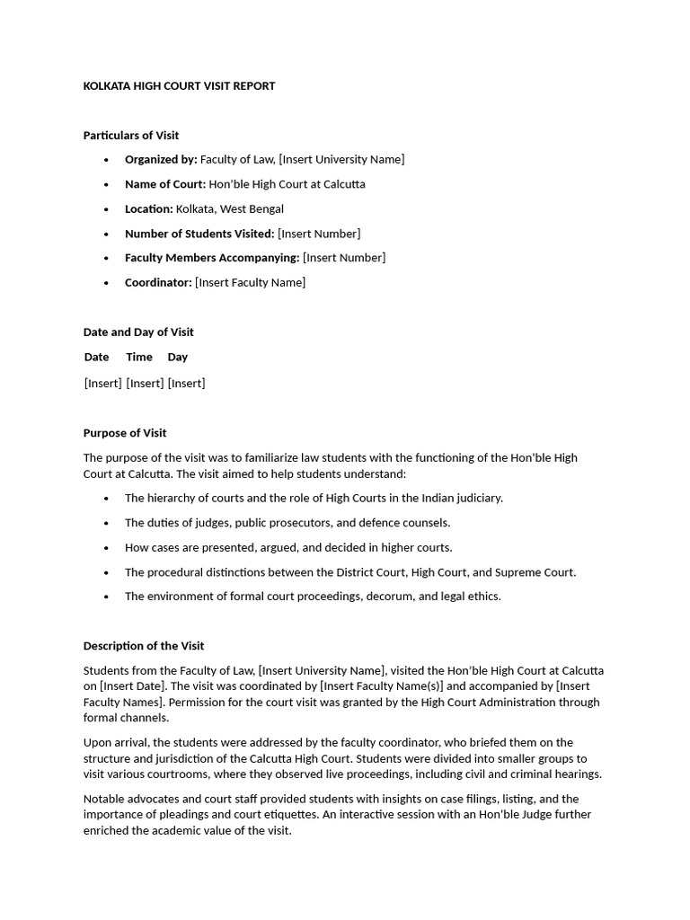 Kolkata High Court Visit Report | PDF