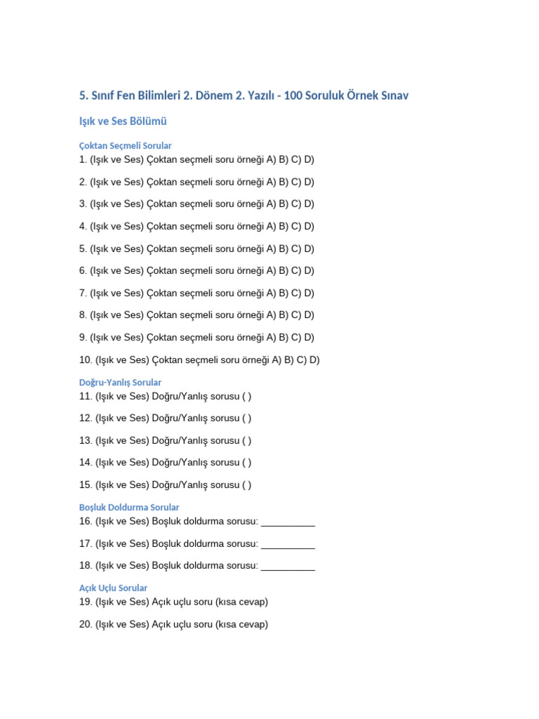 5_sinif_fen_2_donem_2_yazili_100_soru | PDF