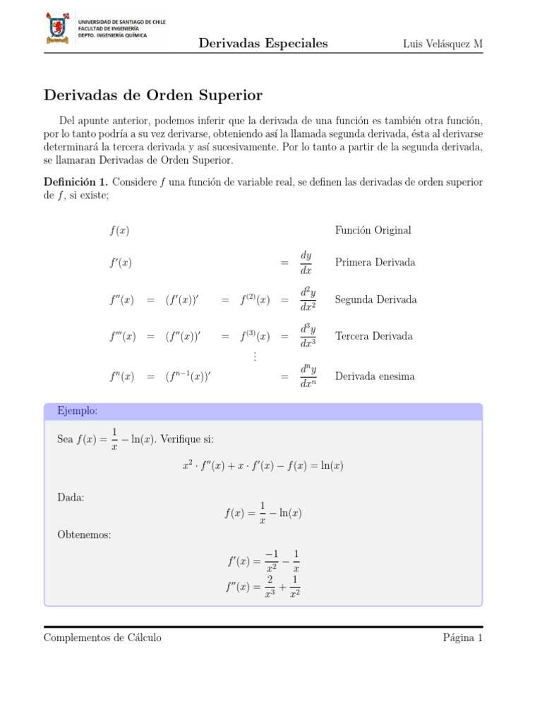 Derivadas de Orden Superior y Técnicas | PDF | Derivado | Función ...