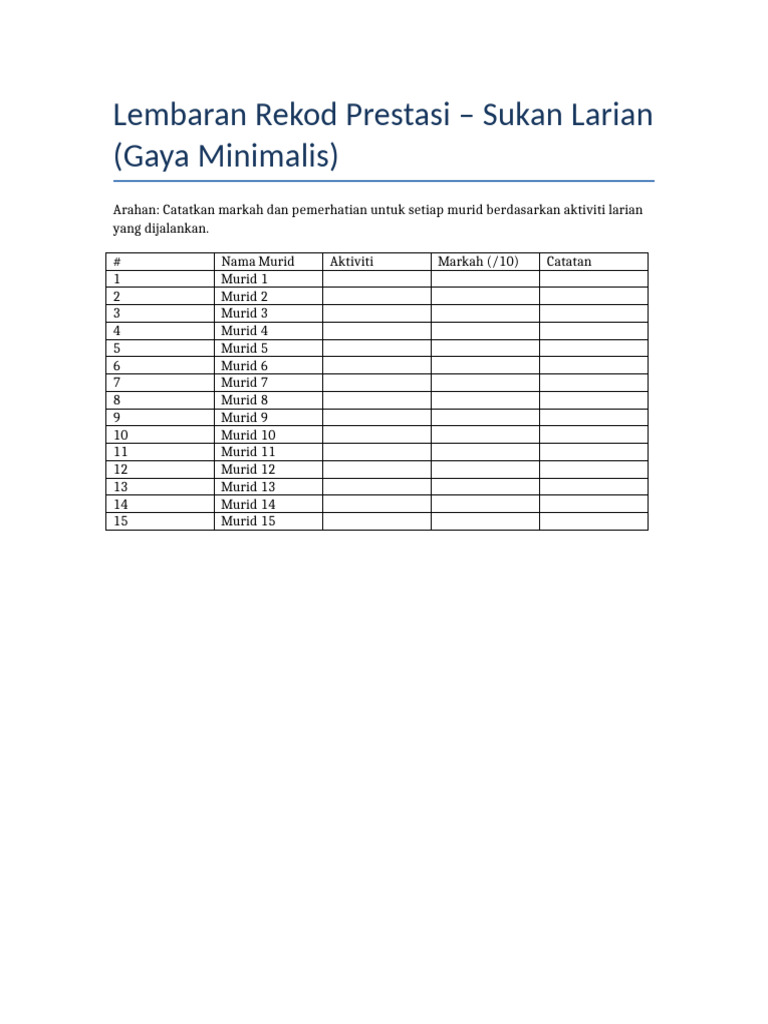 Rekod Prestasi Larian Murid | PDF