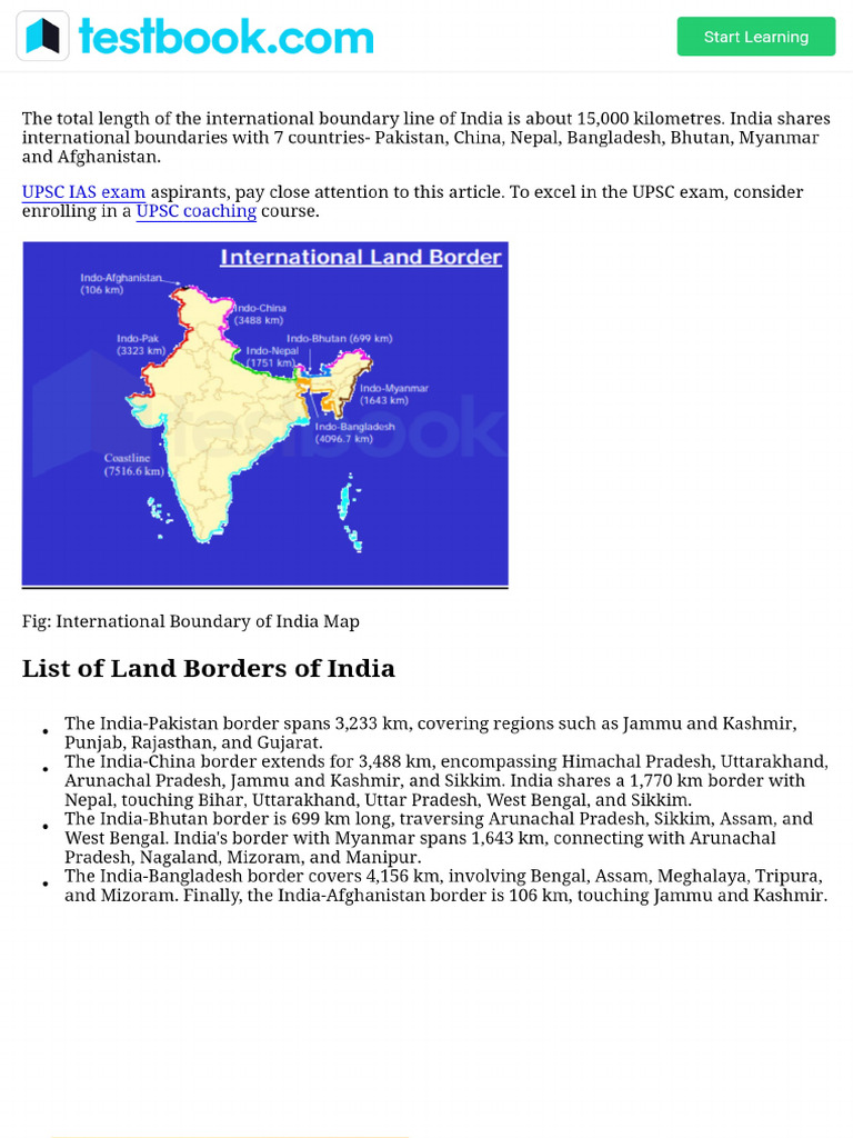 International Boundary of India - Neighbouring Countries and More! | PDF