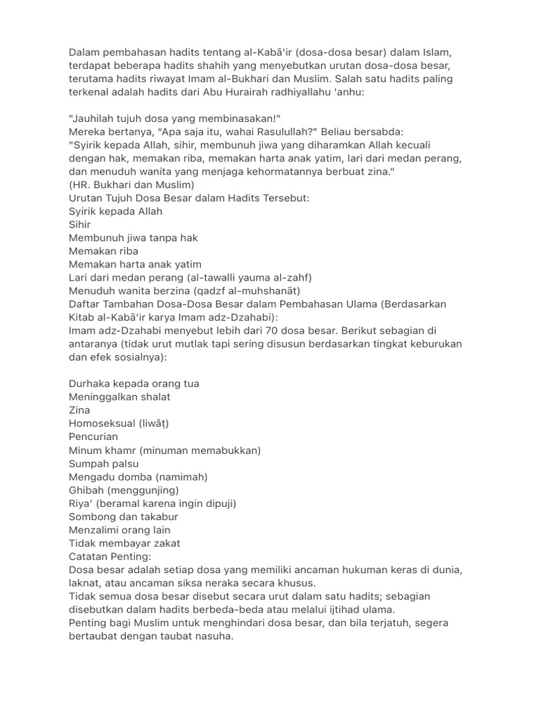 Tujuh Dosa Besar dalam Islam | PDF