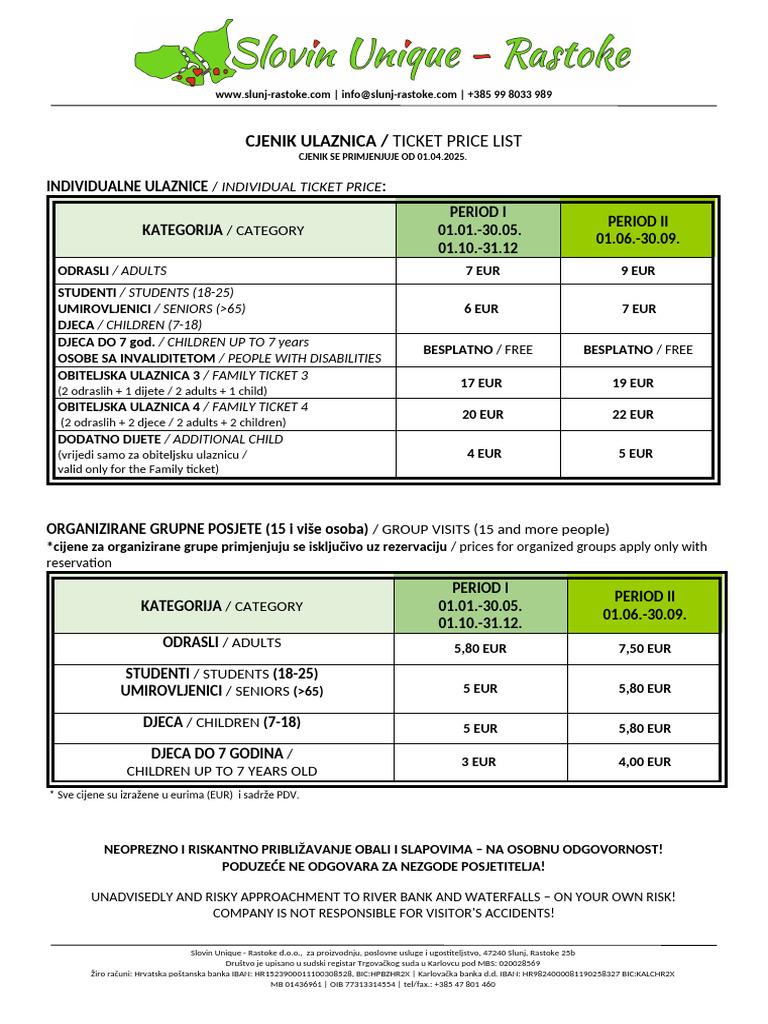 Cjenik Ulaznica 2025 HRV | PDF