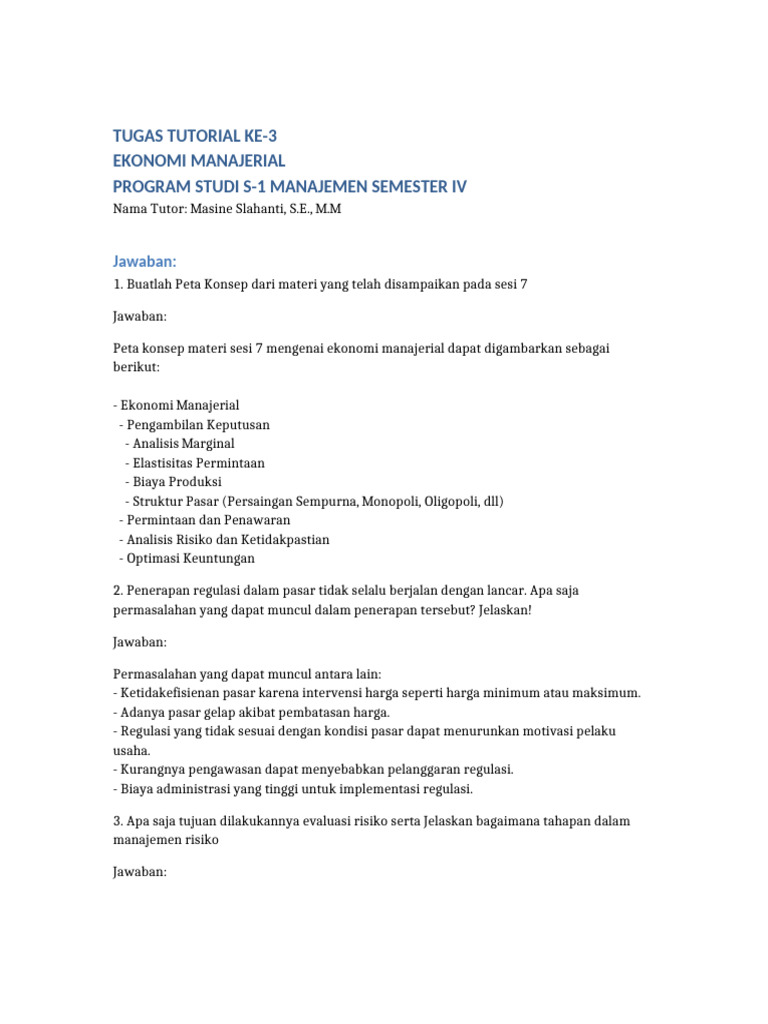 Tugas Tutorial3 Ekonomi Manajerial | PDF