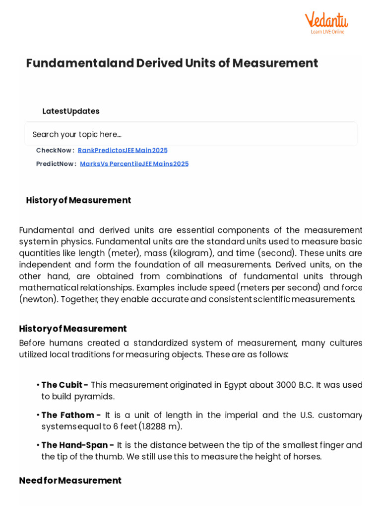 Fundamental and Derived Units of Measurement | PDF
