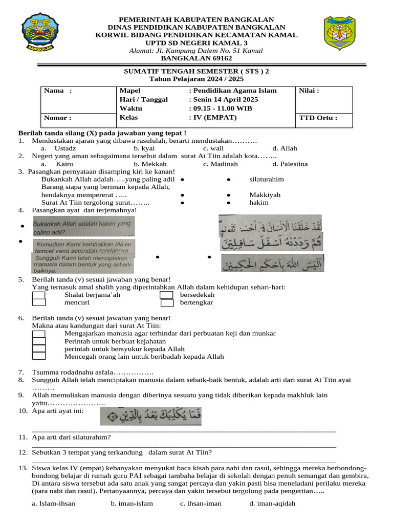 Soal Sts Pai Kelas 4 | PDF