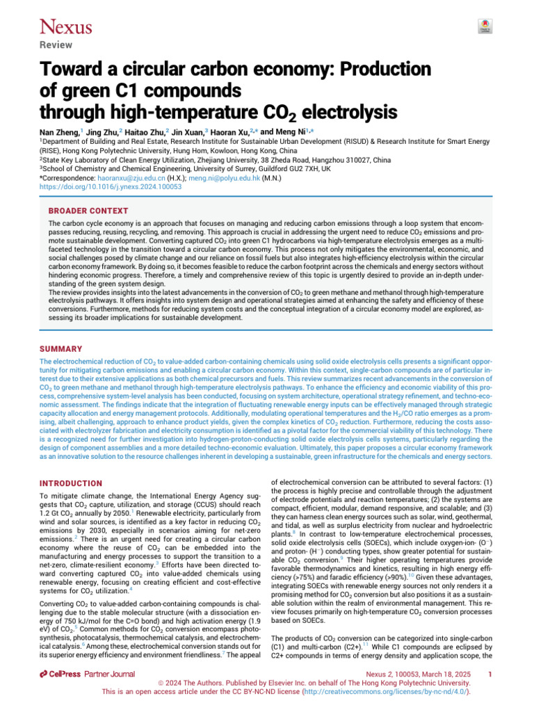 Green C1 Compounds via CO2 Electrolysis | PDF | Carbon Dioxide ...