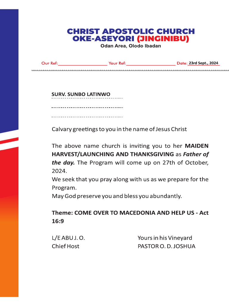 Christ Apostolic Church Oke-Aseyori (Jiginibu) Letterhead Print++++ | PDF