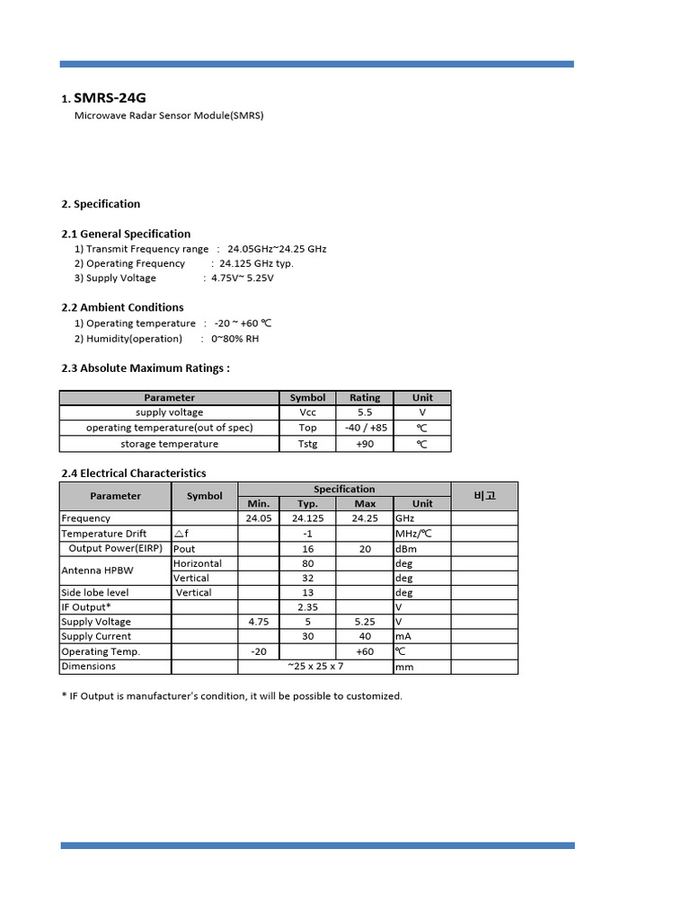 Smrs-24g - Doppler Radar Modul | PDF | Antenna (Radio) | Hertz