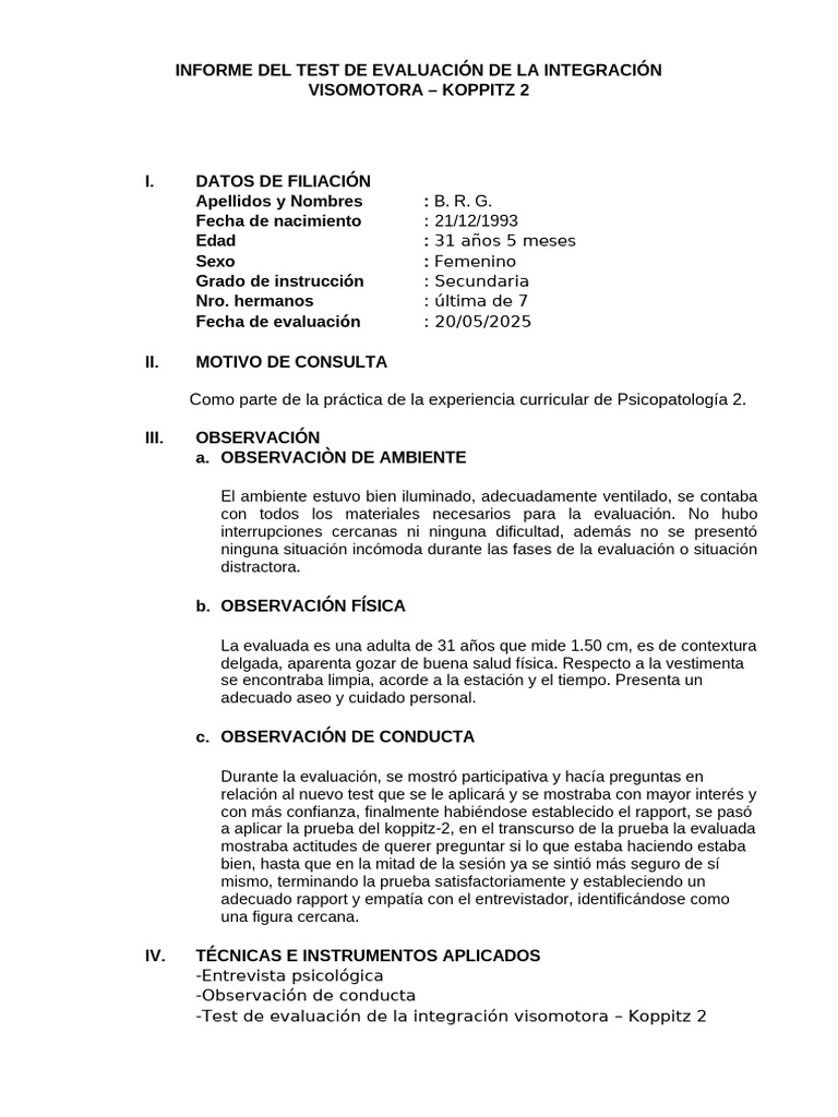 Informe Del Test Koppitz 2 | PDF | Conceptos psicologicos | Ciencias ...
