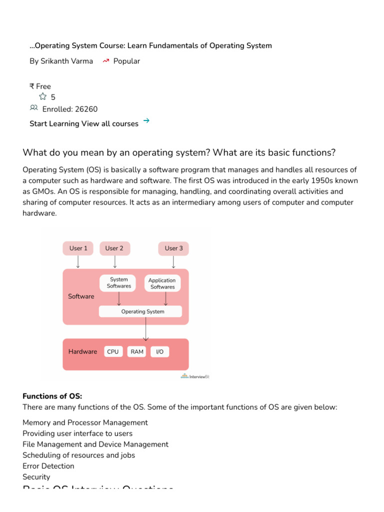 40+ Operating System Interview Questions (2025) - Interviewbit | PDF