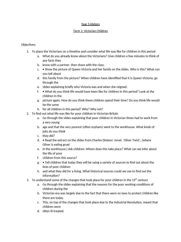 Year 5 History Victorian Children Objectives | PDF | Victorian Era ...