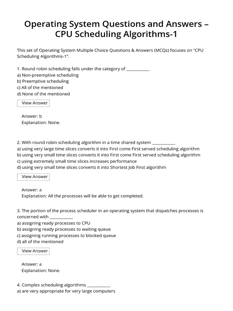 CPU Scheduling Algorithms - Operating System Questions and Answers - Sanfoundry | PDF ...