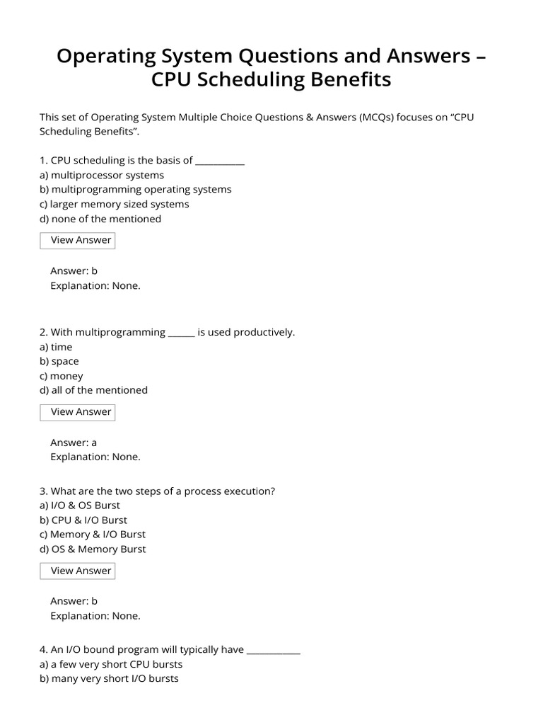 CPU Scheduling Benefits - Operating System Questions and Answers - Sanfoundry | PDF | Scheduling ...