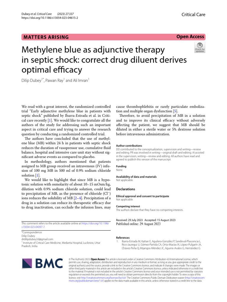 Methylene Blue As Adjunctive Therapy in Septic Shock - Correct Drug ...