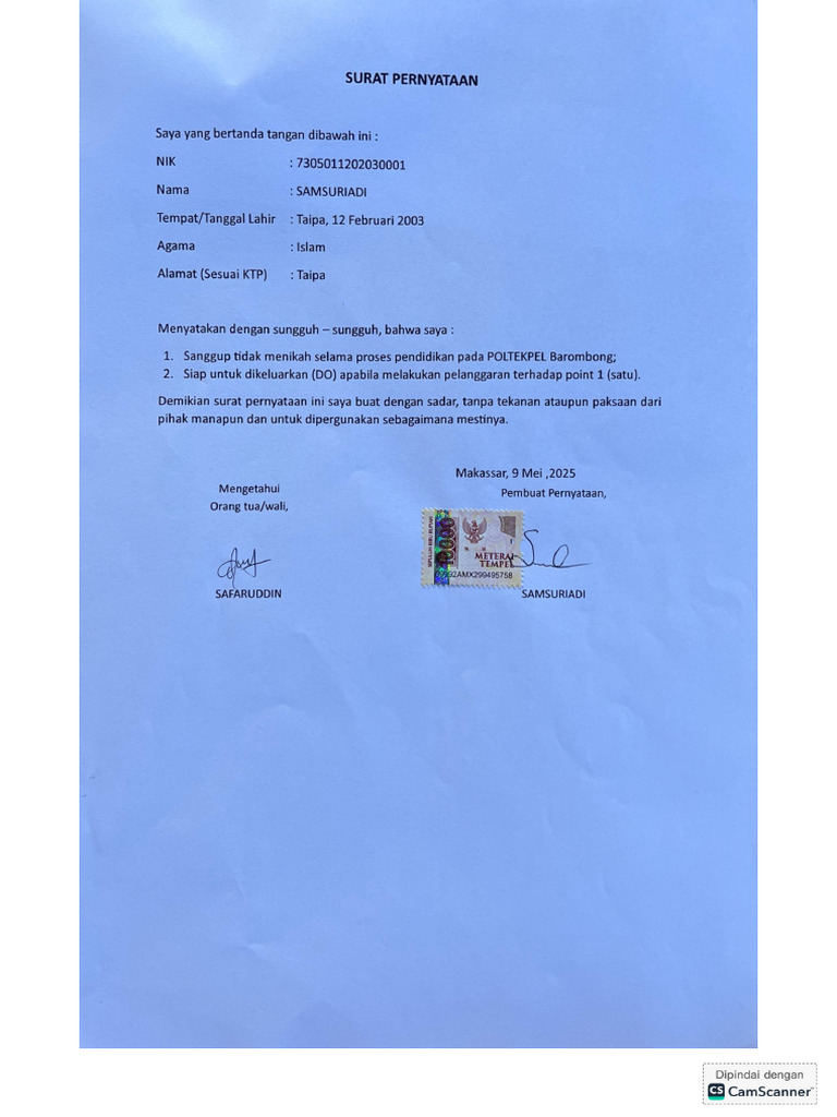 Suray Pernyataan Samsuriadi | PDF