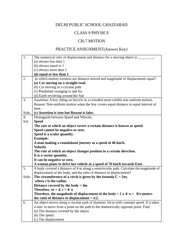 Worksheet Physics - Motion Answer Key | PDF | Speed | Velocity