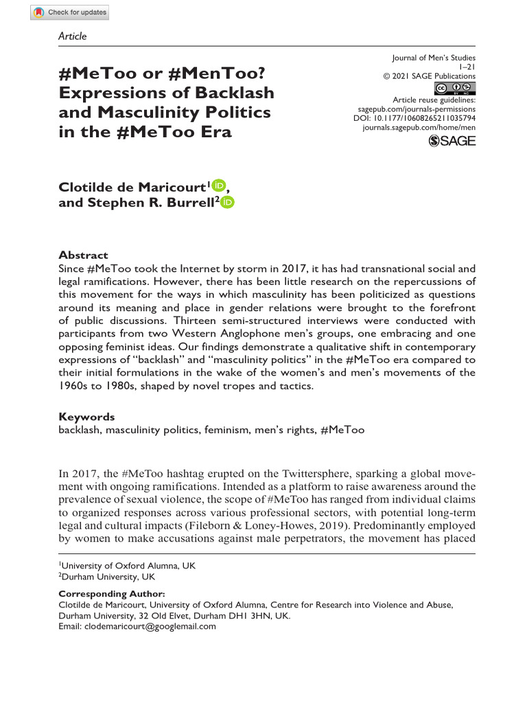 MeToo or MenToo Expressions of Backlash and Masculinity Politics in The ...