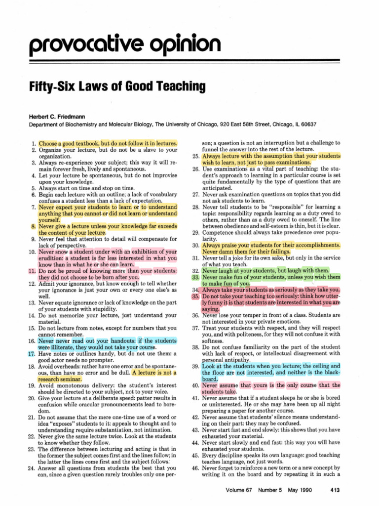 Fifty-Six Laws of Good Teaching | PDF | Lecture | Learning