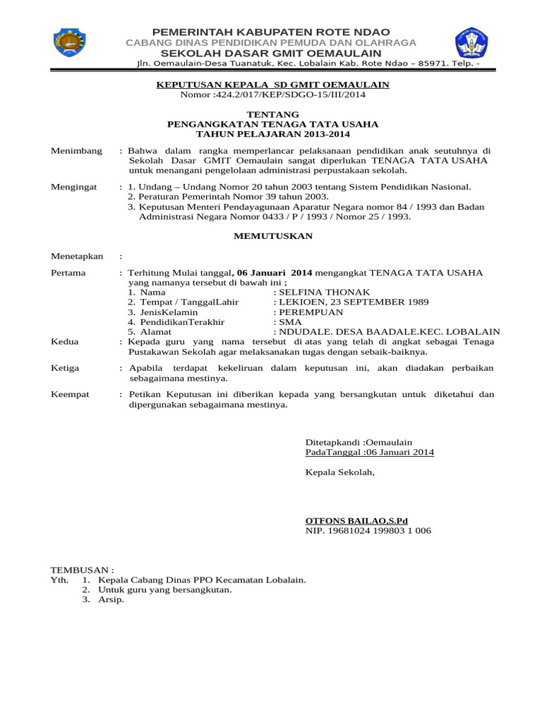 SK Tata Usaha Sekolah SD Gmit Oemaulain | PDF