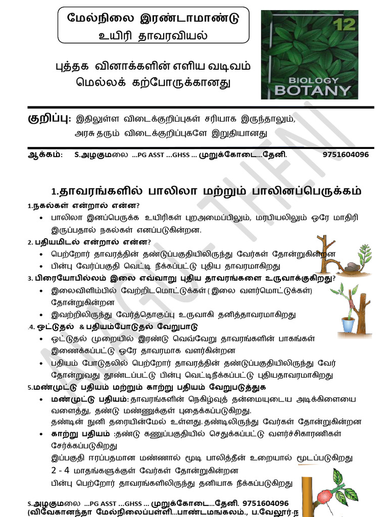 Xii Bio Botany Book Back Questions | PDF