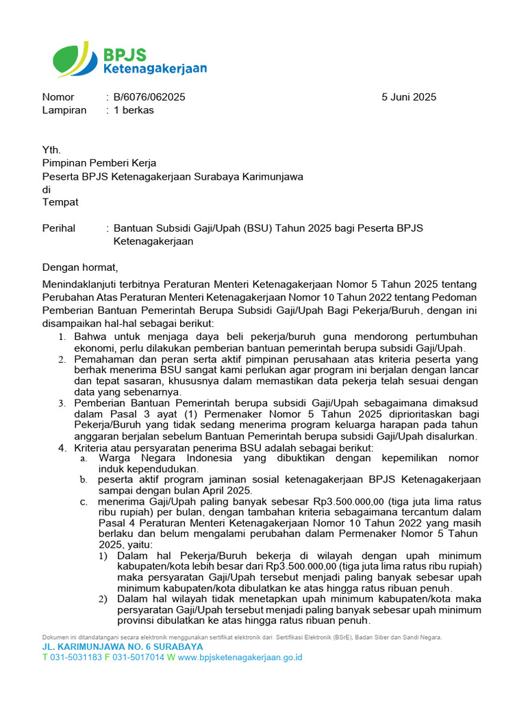 Surat Bsu 2025 | PDF