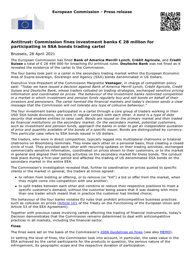 Antitrust Commission Fines Investment Banks 28 Million For ...