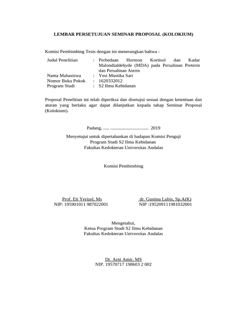 Format Lembar Persetujuan Seminar Proposal | PDF