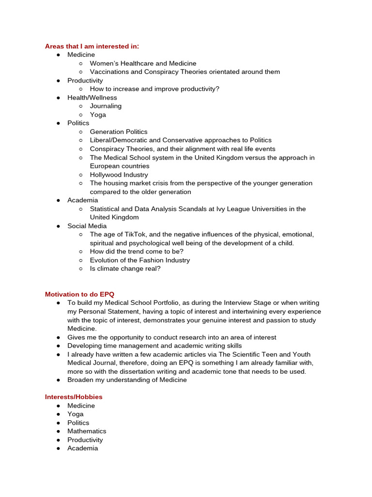 27 - 01 - 2025 I EPQ Titles - Brainstorming Document | PDF | Medicine ...