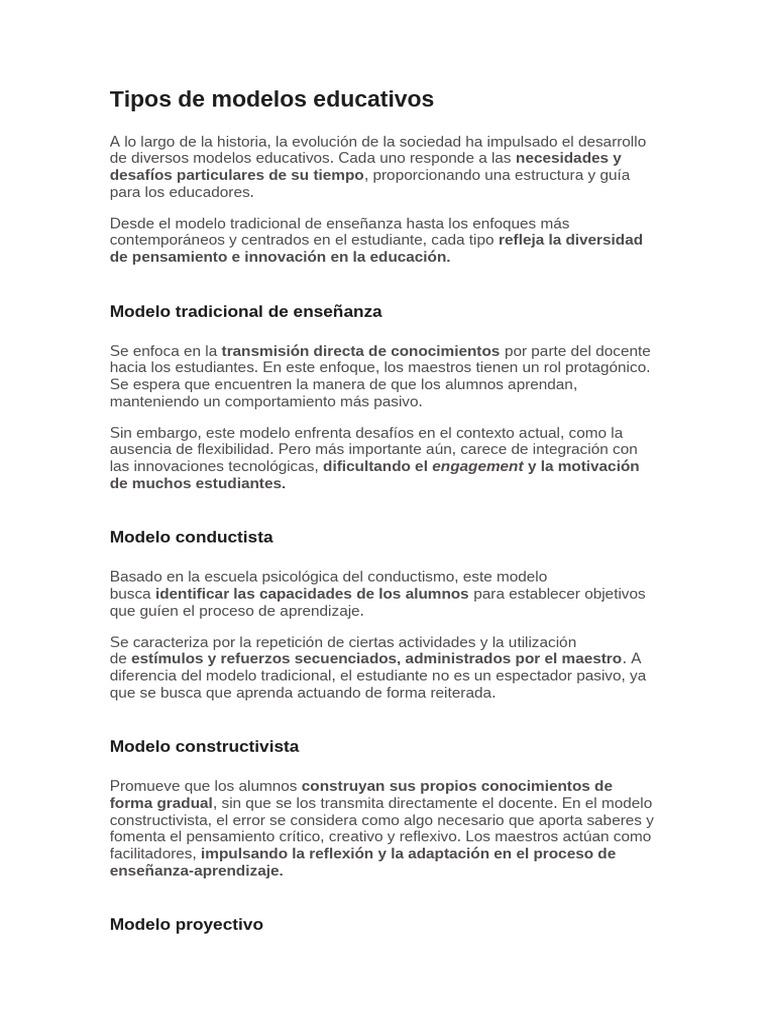 Tipos de Modelos Educativos | PDF | Enseñando | Evaluación