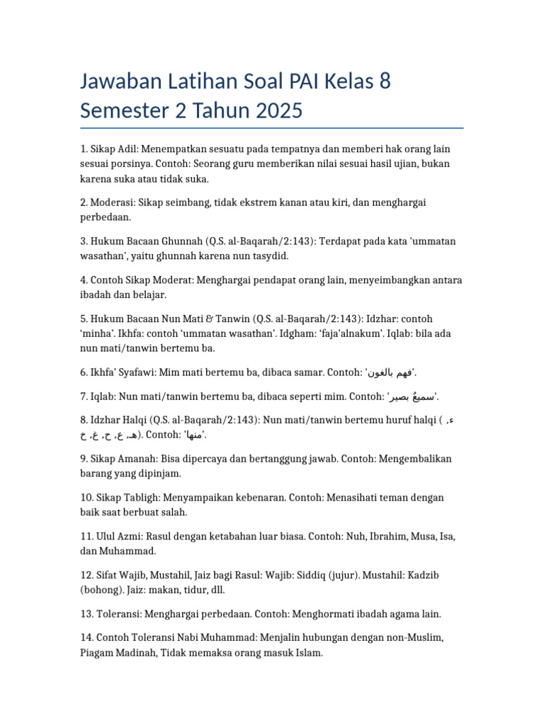 Jawaban_Latihan_Soal_PAI_Kelas_8_Semester_2_2025 | PDF