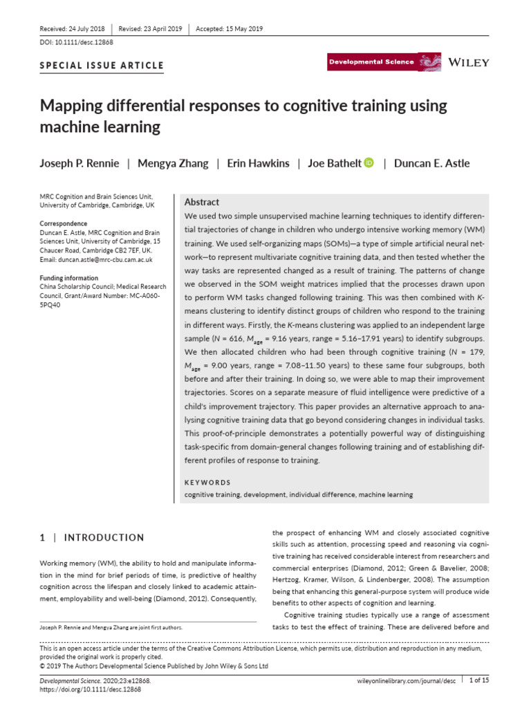 Mapping Differential Responses To Cognitive Training Using Machine Learning | PDF | Cognitive ...