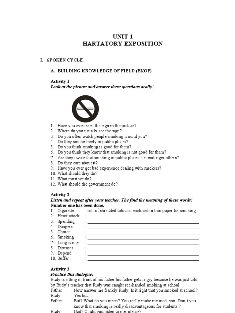 Unit 1 Hortatory Exposition | PDF | Sanitation | Smoking