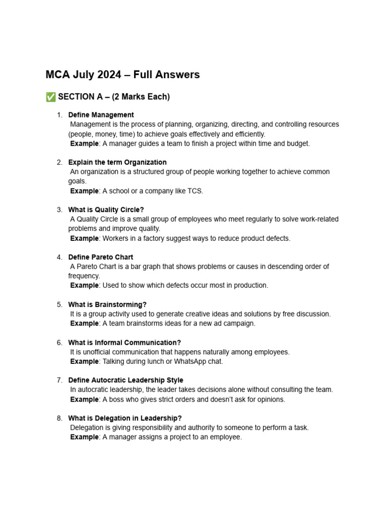 MCA July 2024 Management Concepts Guide | PDF | Cognition | Psychology