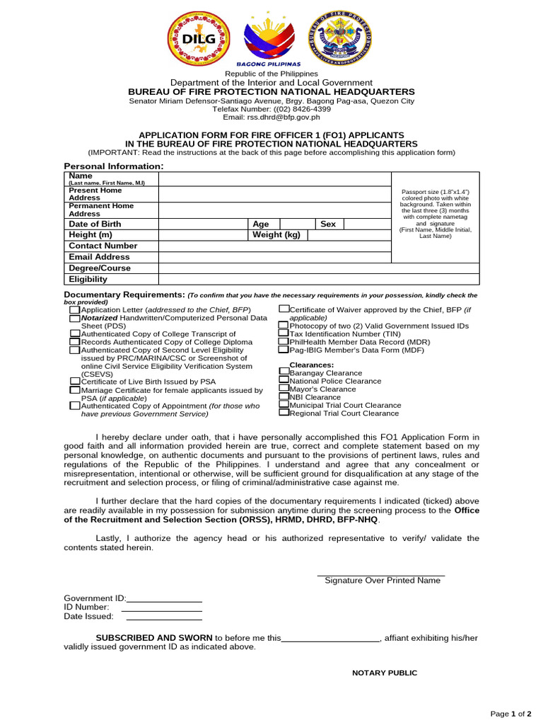 FO1 Application Form REG | PDF | Identity Document | Affidavit