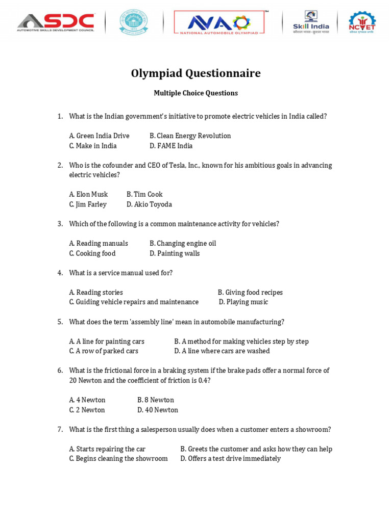 Olympiad Questionnaire Group2 | PDF | Car | Engines