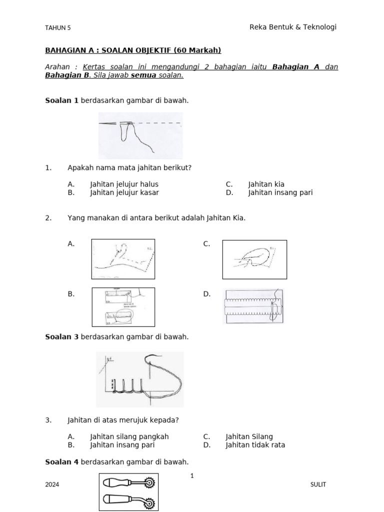Soalan RBT Tahun 5 Upsa 2024 | PDF