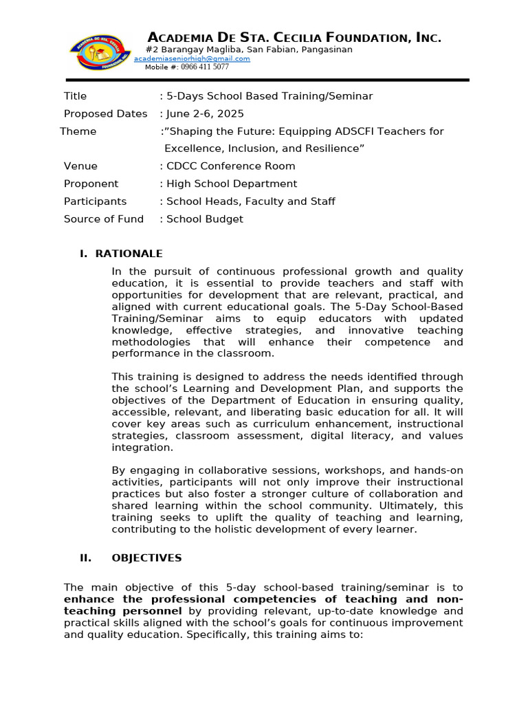 Seminar Program for Teacher Development | PDF | Learning | Schools