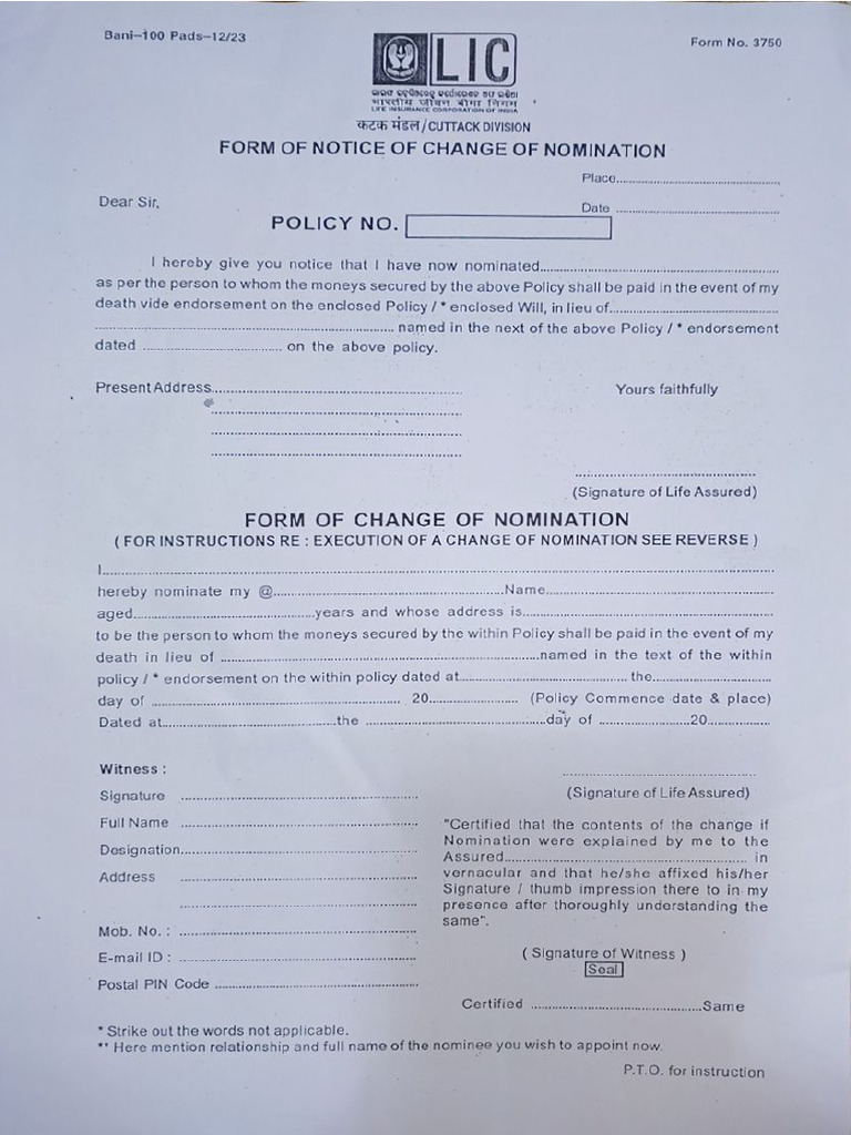 Form of Notice of Change of Nomination | PDF