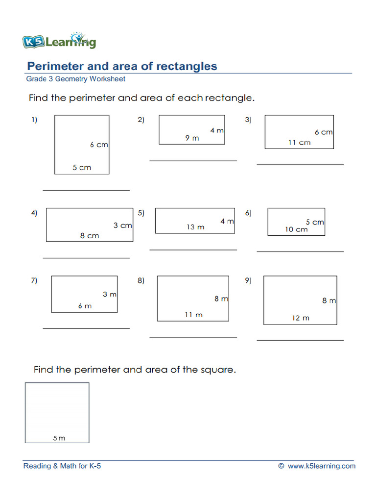 Grade 3 Geometry Area Perimeter Rectangles C | PDF