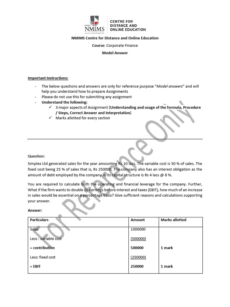 Corporate Finance Model Answer | PDF | Leverage (Finance) | Capital ...