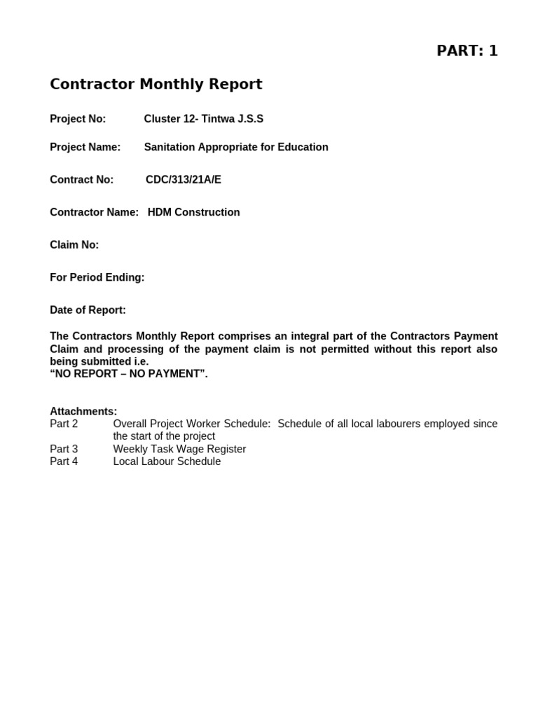 Contractors Labour Report - Tintwa JSS | PDF | Economies