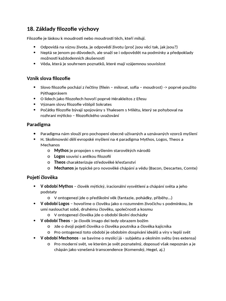 18. Základy Filozofie Výchovy | PDF