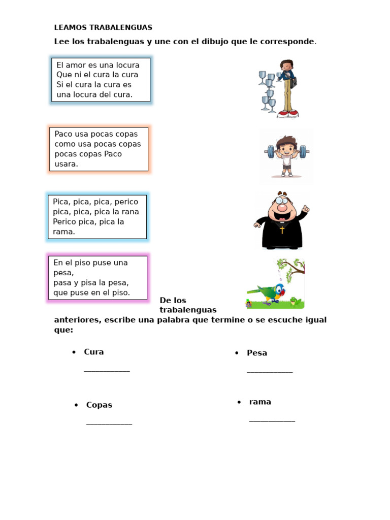 Actividad Trabalenguas 1º | PDF