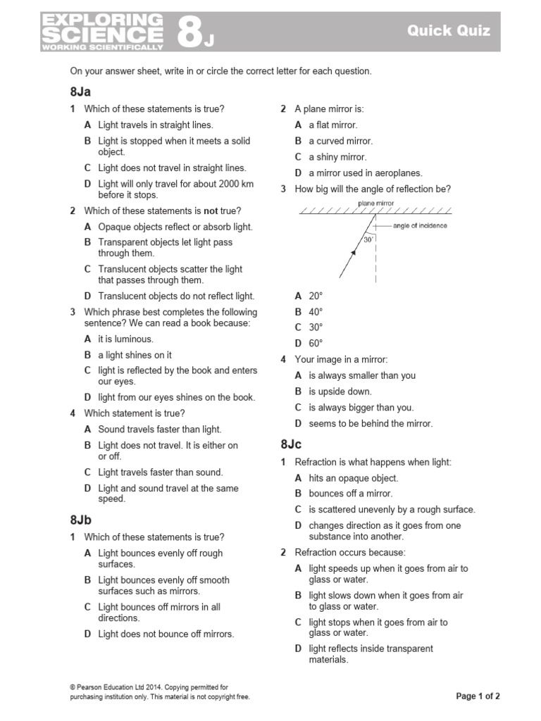 8j Allassessment PDF ASP | PDF | Reflection (Physics) | Light