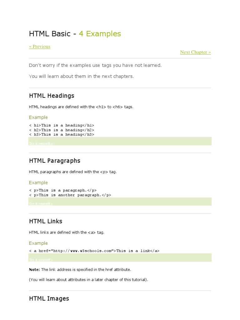 HTML Basic - : 4 Examples | PDF | Html Element | Html